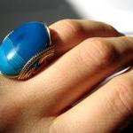 Tropical Ocean Ring, Sky Blue Agate, Turquoise Blue, Gold Fill ...