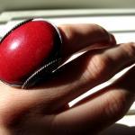 Cherry Red Ring, Oxidized Sterling Silver, Chunky Oval Handmade ...
