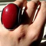 Cherry Red Ring, Oxidized Sterling Silver, Chunky Oval Handmade ...