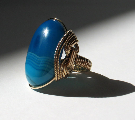 Tropical Ocean Ring, Sky Blue Agate, Turquoise Blue, Gold Fill ...
