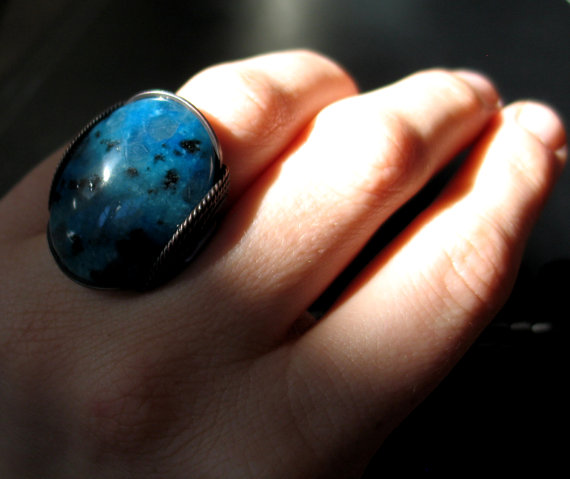 Peacock Teal Blue Ring, Jasper Stone, Oxidized Copper, Wire Wrapped on ...