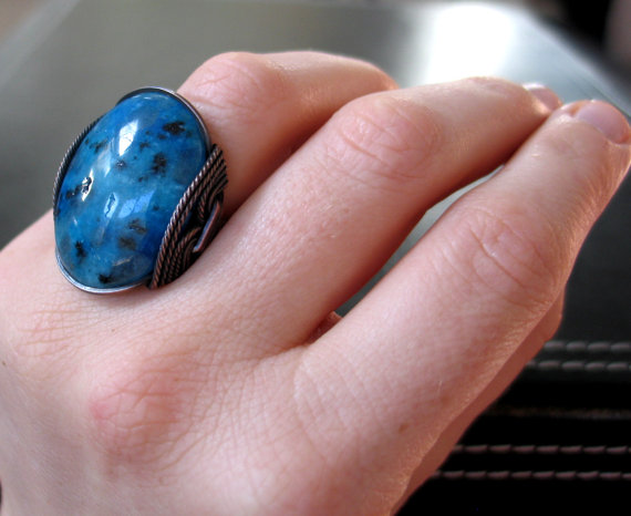 Peacock Teal Blue Ring, Jasper Stone, Oxidized Copper, Wire Wrapped on ...