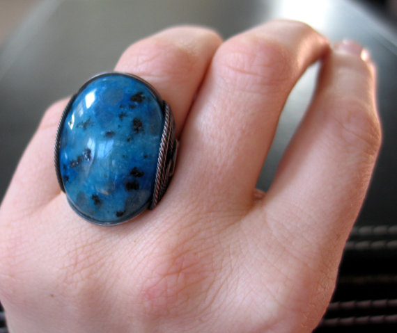 Peacock Teal Blue Ring, Jasper Stone, Oxidized Copper, Wire Wrapped on ...